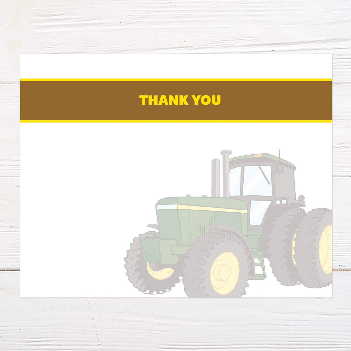 Green Tractor Thank You Card with Bold Brown Banner – Go Print Plus