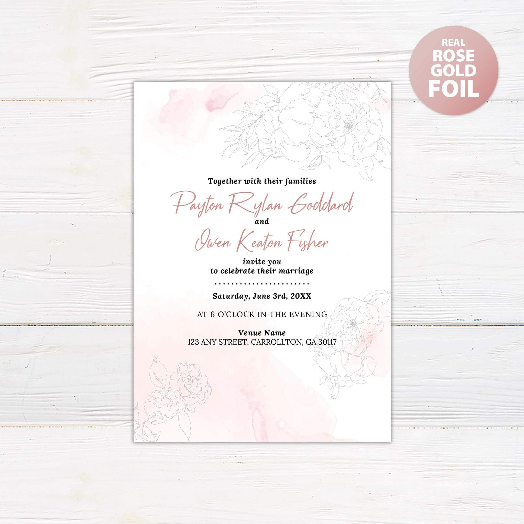Rosy Watercolor Foil Invitation – goprintplus