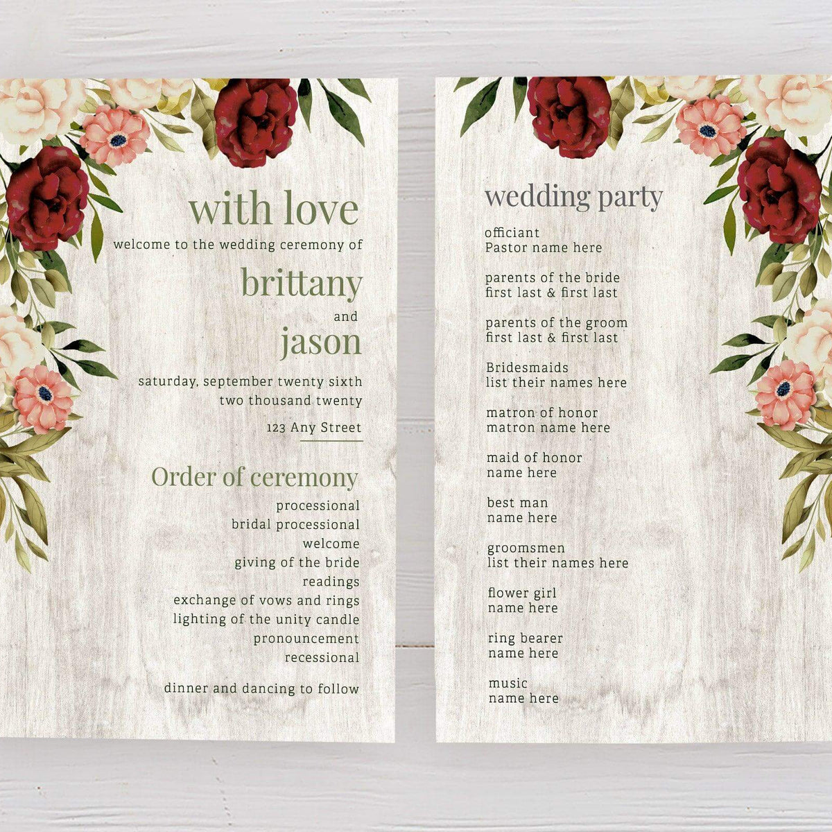 White Wood Floral Program | Go Print Plus – goprintplus