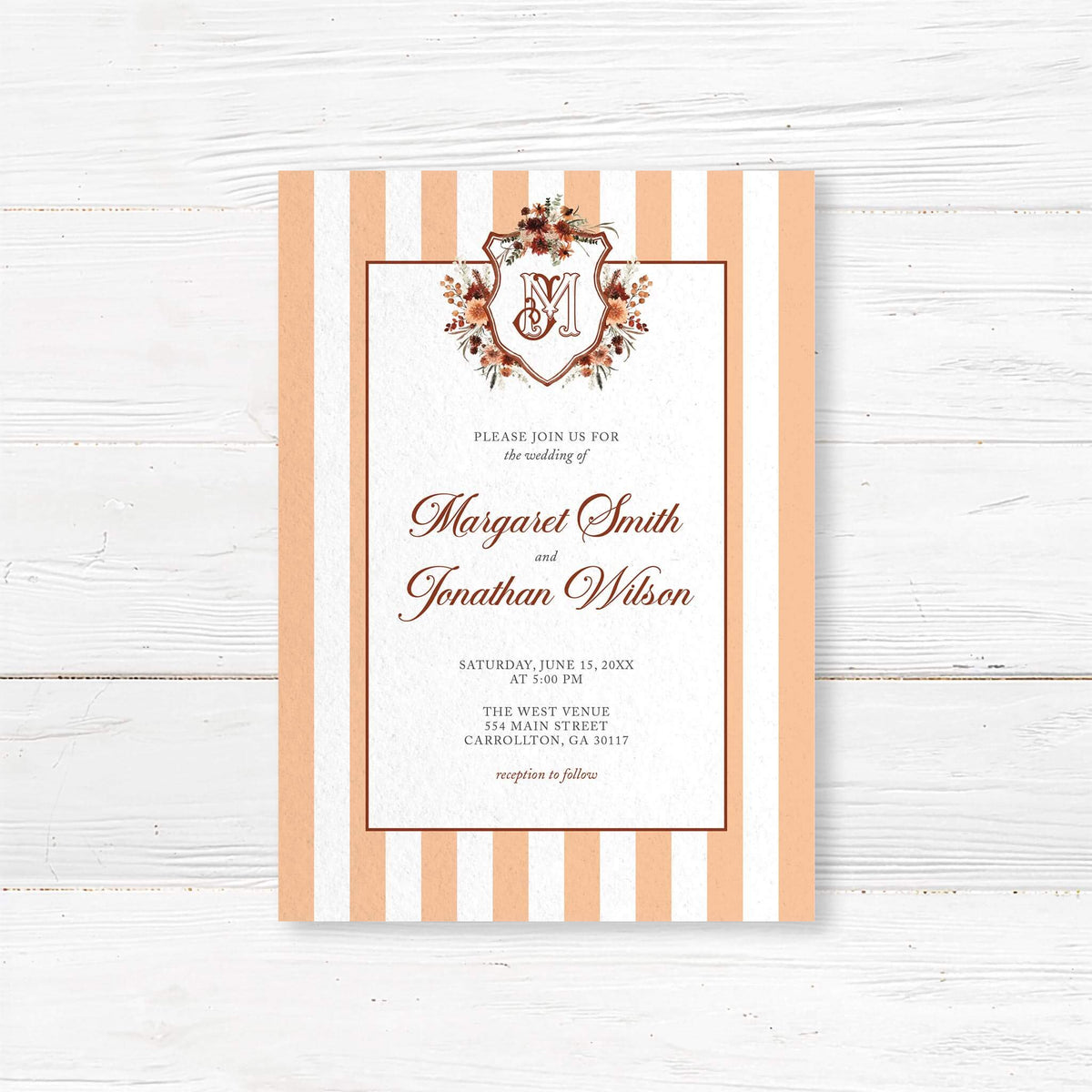 Autumn Crest Fall Wedding Invitation with Floral Monogram – Go Print Plus