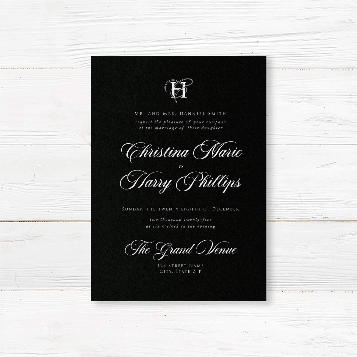 Black Entwined Initials Wedding Invitation – Go Print Plus