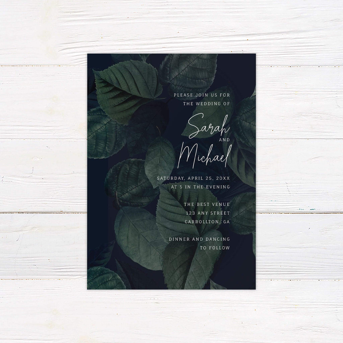 Elegant Bold Leaf Invitations - Dark Leafy Foliage Design – Go Print Plus