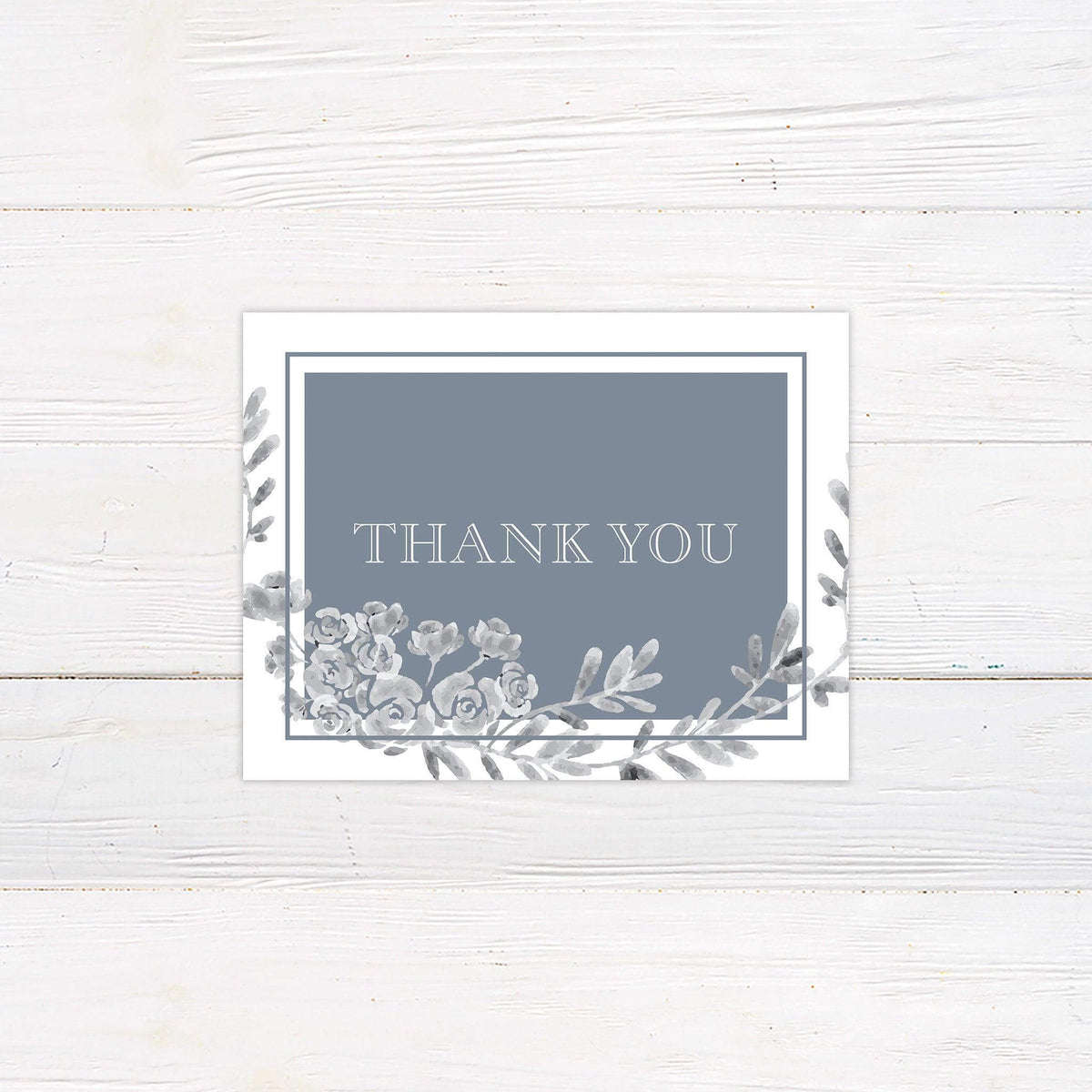 Dusty Blue Gray Floral Thank You | Go Print Plus