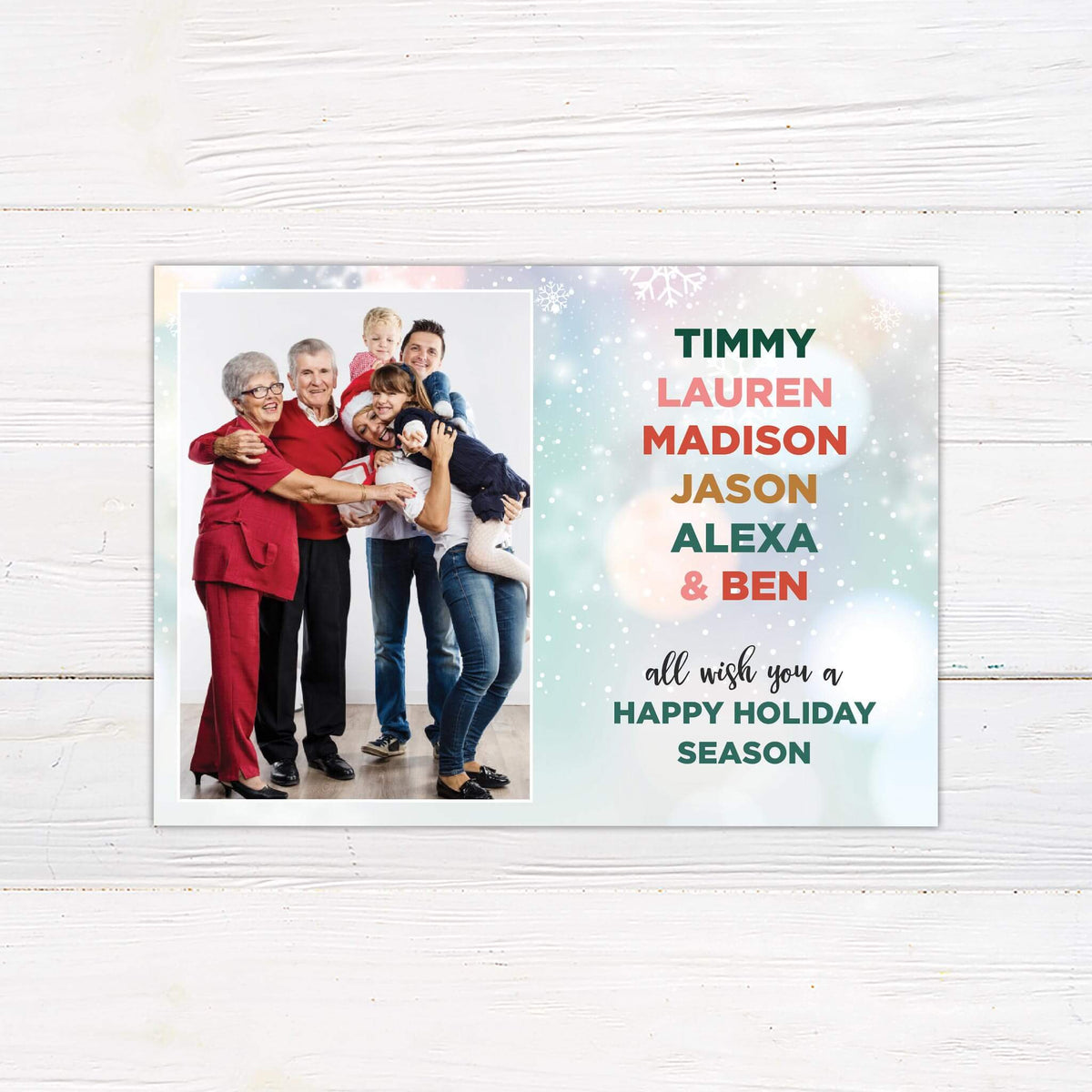 Family Names Holiday Card - Colorful Holiday Wishes – Go Print Plus
