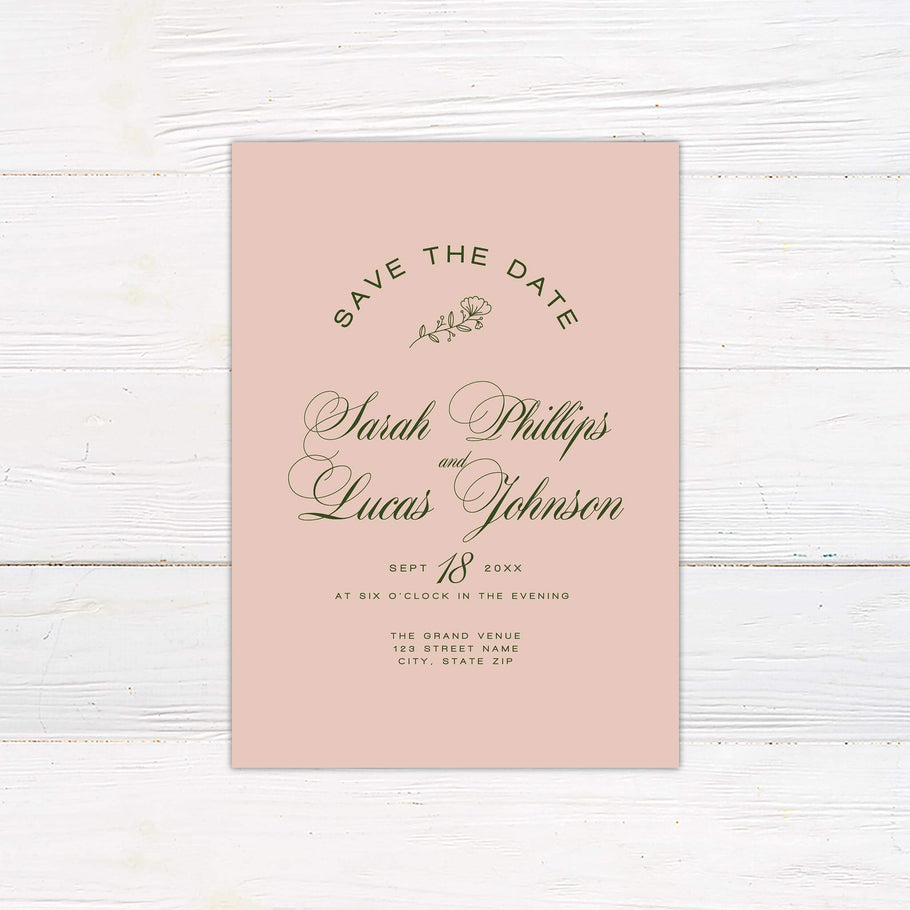 Fancy Blush Script Save the Date Card – Go Print Plus