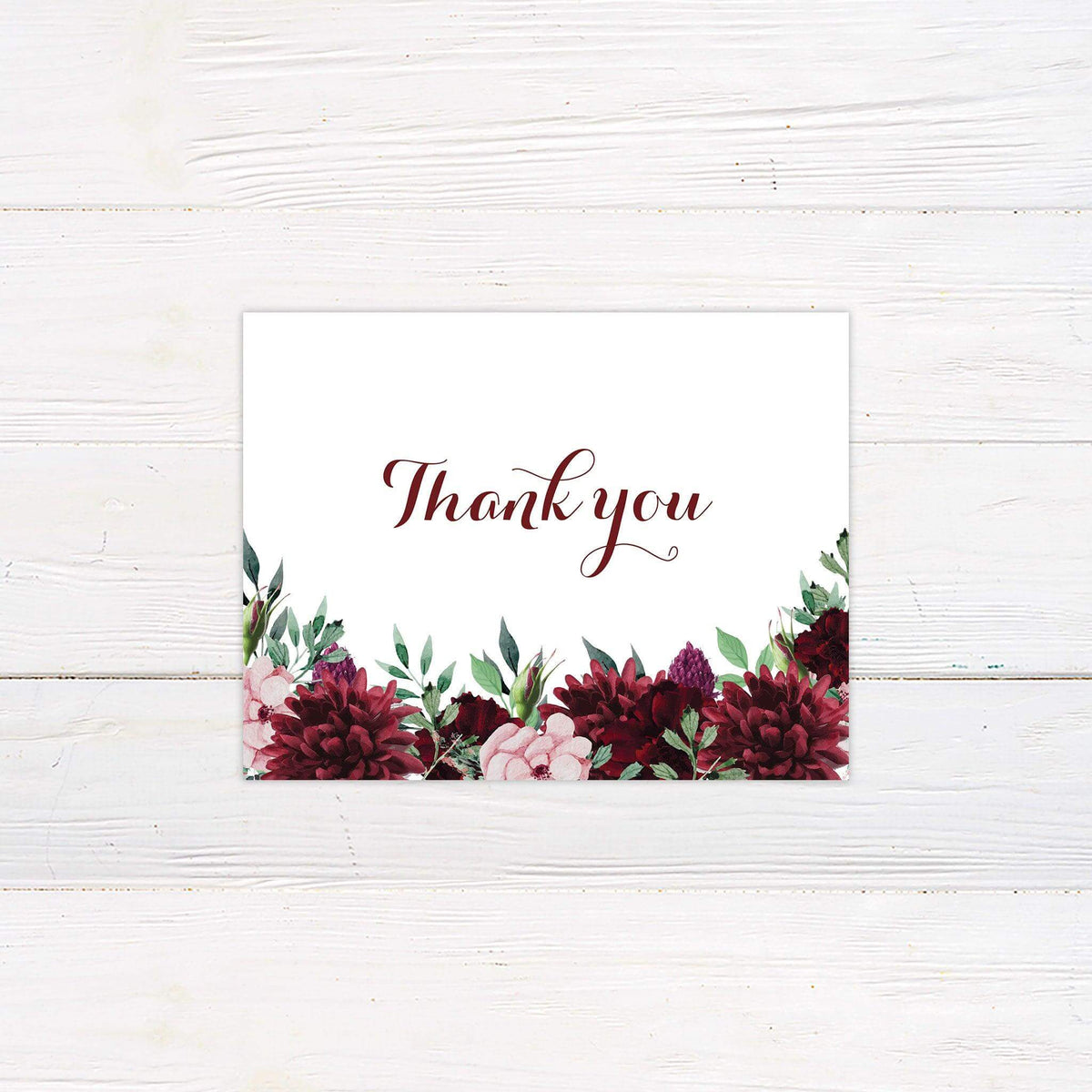 Maroon Floral Thank You Card | Go Print Plus