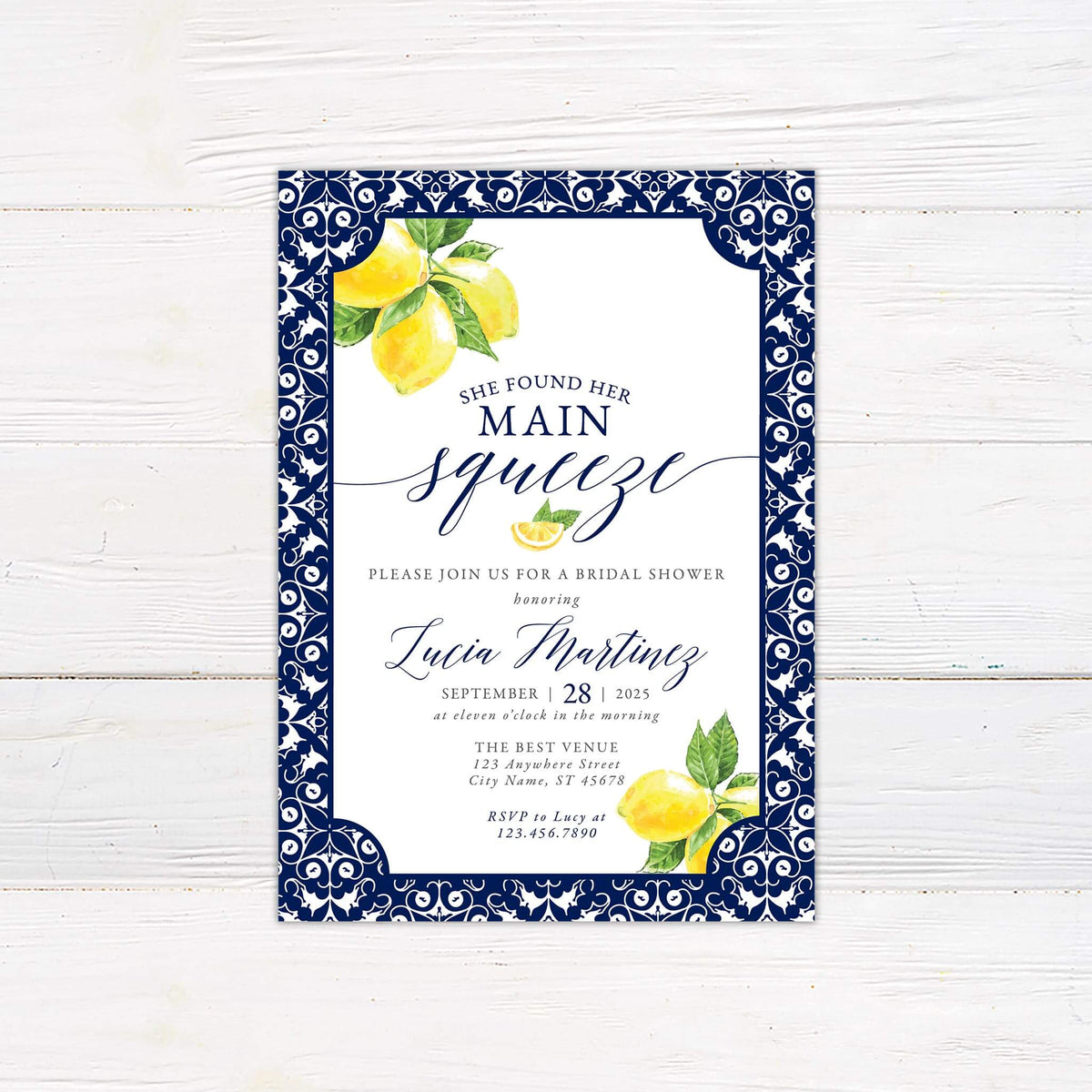 Grecian Tile Main Squeeze Shower Invitation – Go Print Plus