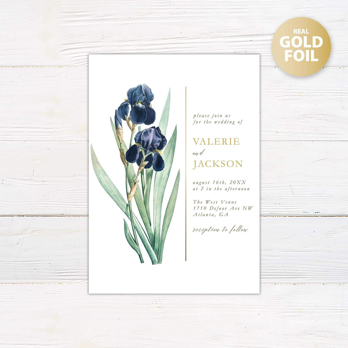 Vintage Iris Foil Invitation – Go Print Plus