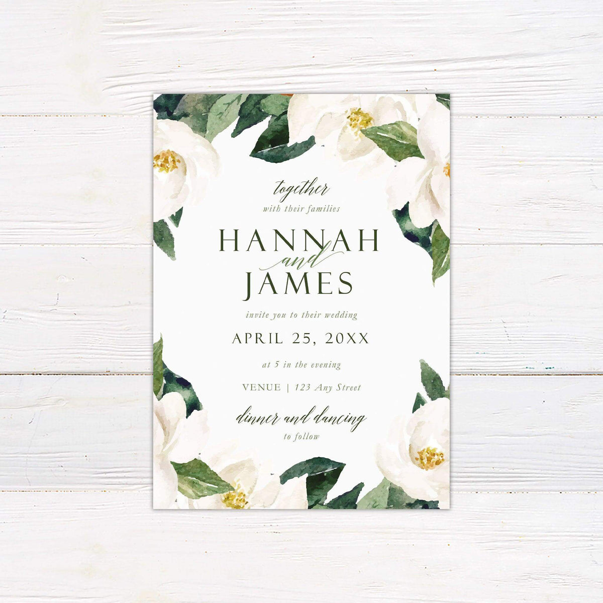 Elegant Magnolia Wedding Invitation – Southern Garden-Inspired Design ...