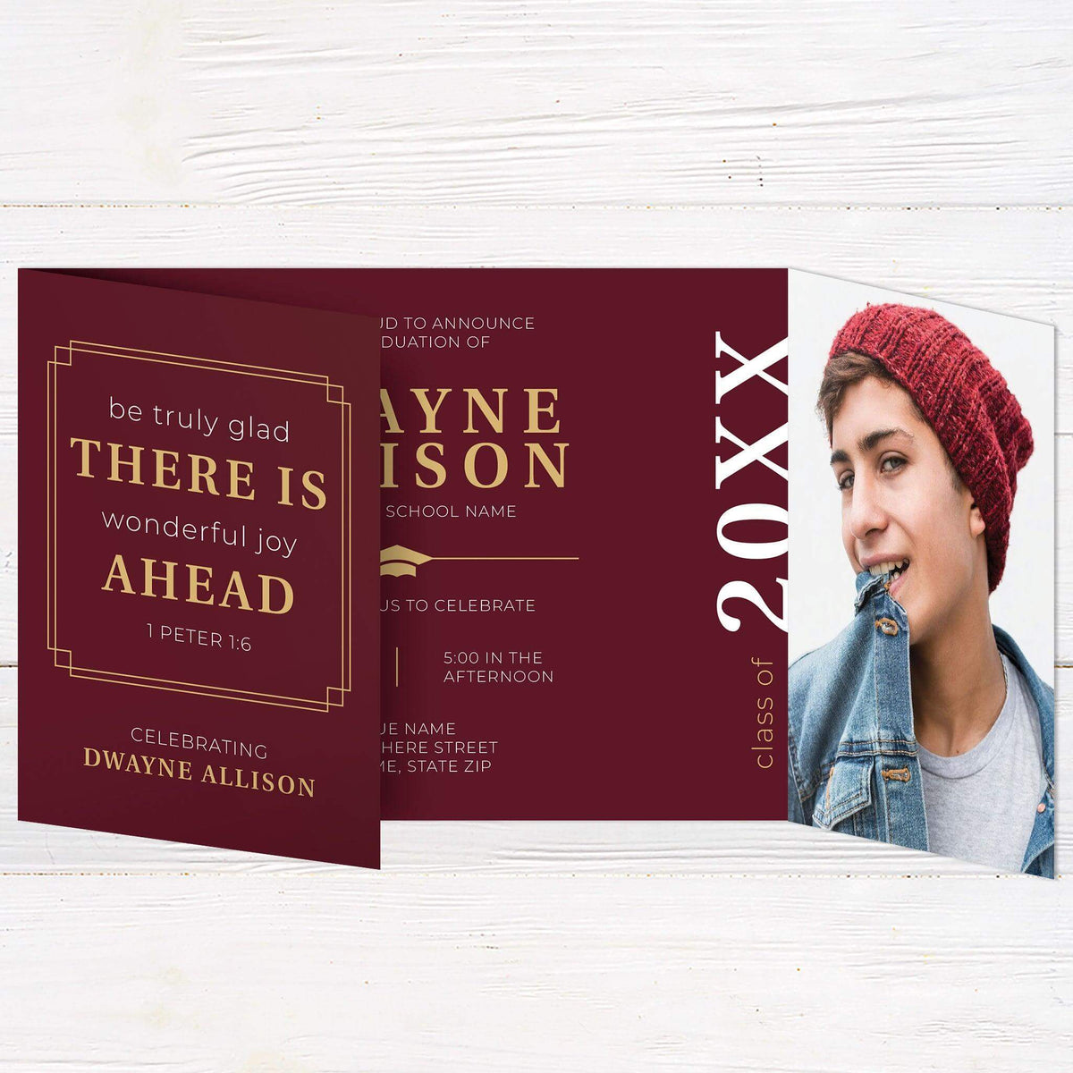 Elegant Art Deco Gatefold Graduation Invitation - Custom Colors & Phot ...