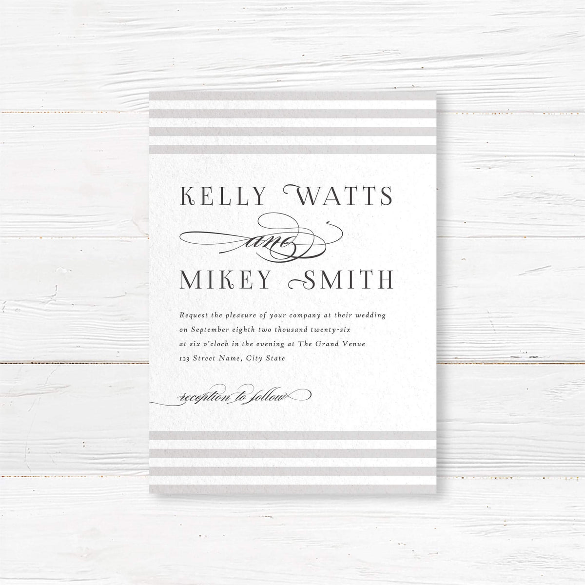 Paragraph Style Striped Wedding Invitation with Elegant Serif Fonts ...