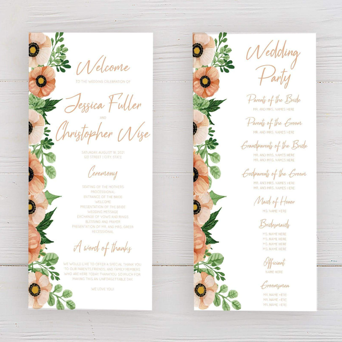 Peach Floral Program | Go Print Plus