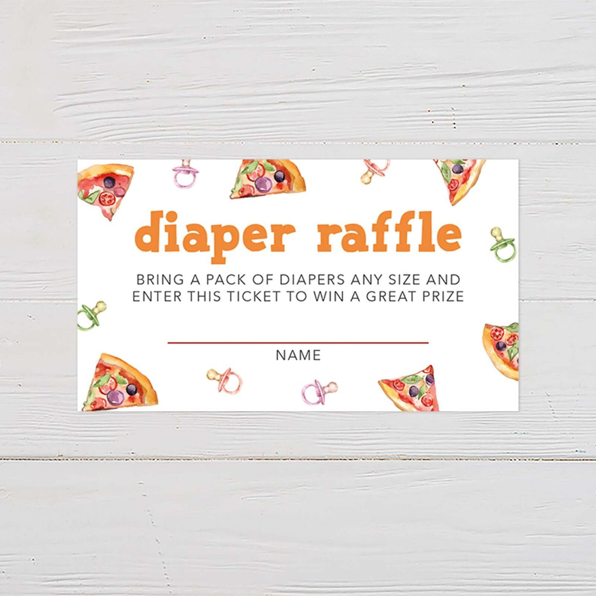 Boleto de rifa de pañales para baby shower de pizza y chupetes | Go ...