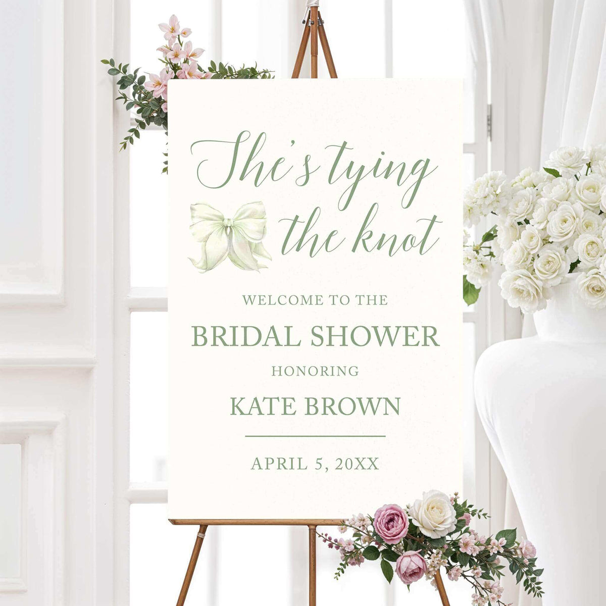 She’s Tying the Knot Bridal Shower Welcome Sign with Watercolor Bow ...