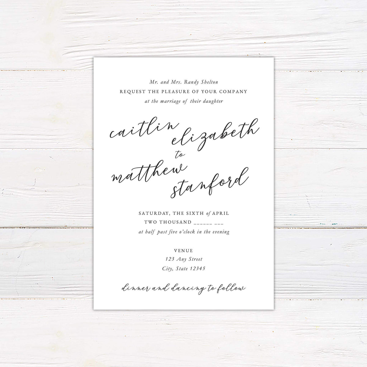 Slanted Script Modern Handwritten Wedding Invitation Suite – Go Print Plus
