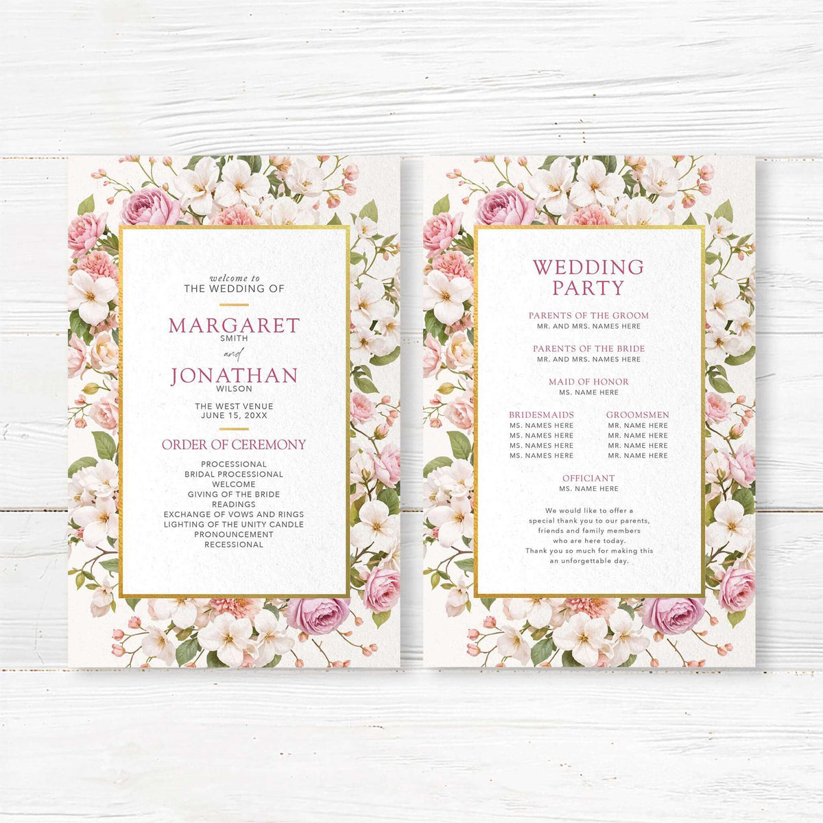 Spring Floral Gold Border Program | Go Print Plus