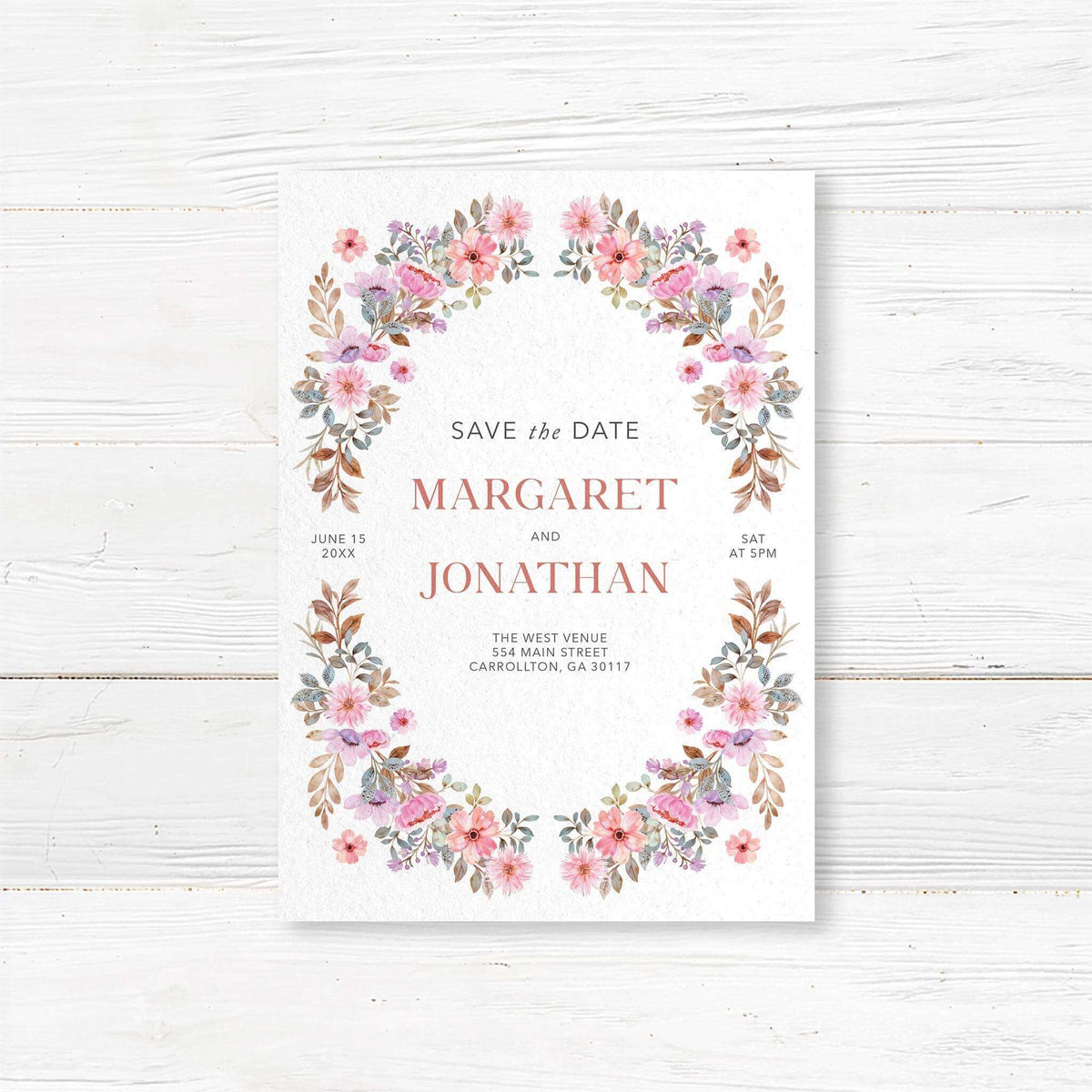 Spring Garland Wildflower Save the Date | Go Print Plus