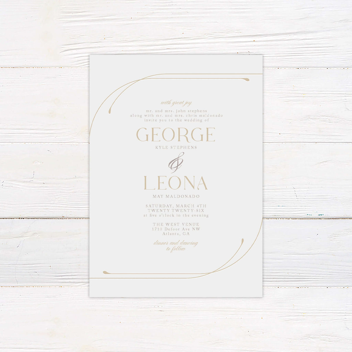 Modern Timeless Gold Curve Wedding Invitation - Minimalist Invite – Go ...