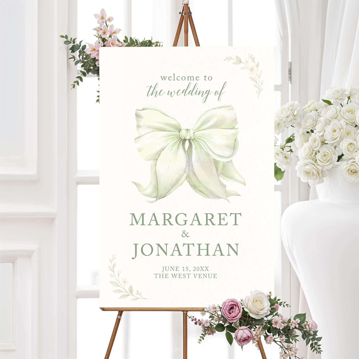 Tying the Knot Wedding Welcome Sign with Floral Bow Motif – Go Print Plus