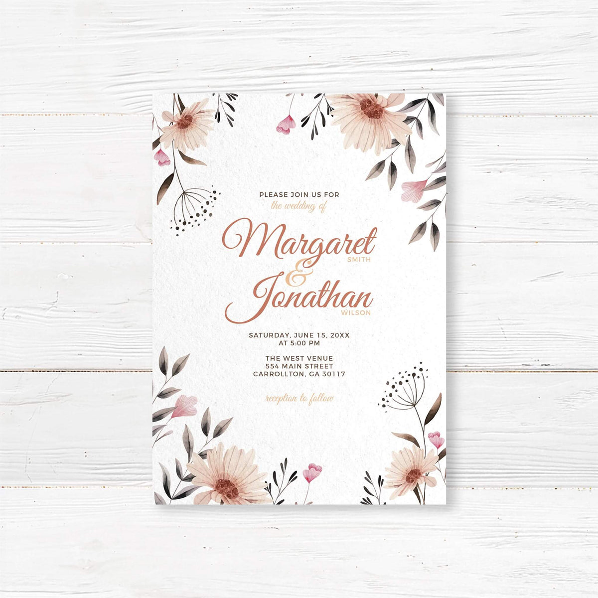 Watercolor Hand Drawn Wedding Twitch Invitations – Go Print Plus