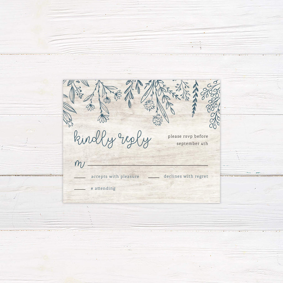 White Wood Botanical Wedding Invitation - Rustic Wedding Celebration ...