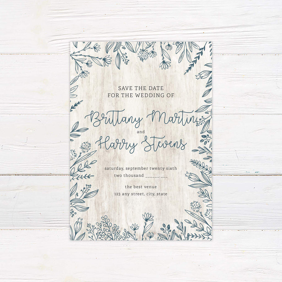 White Wood Botanical Wedding Invitation - Rustic Wedding Celebration ...