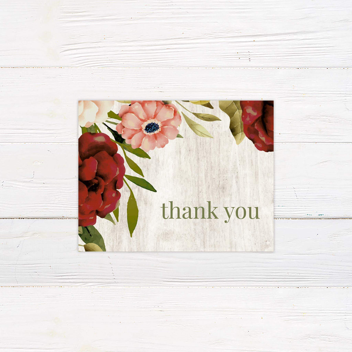 White Wood Floral Thank You Card | Go Print Plus